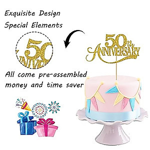 Gold Glitter 50th Anniversary Cake Topper - for 50th Wedding Anniversary / 50th Anniversary Party / 50th Birthday Party Decorations