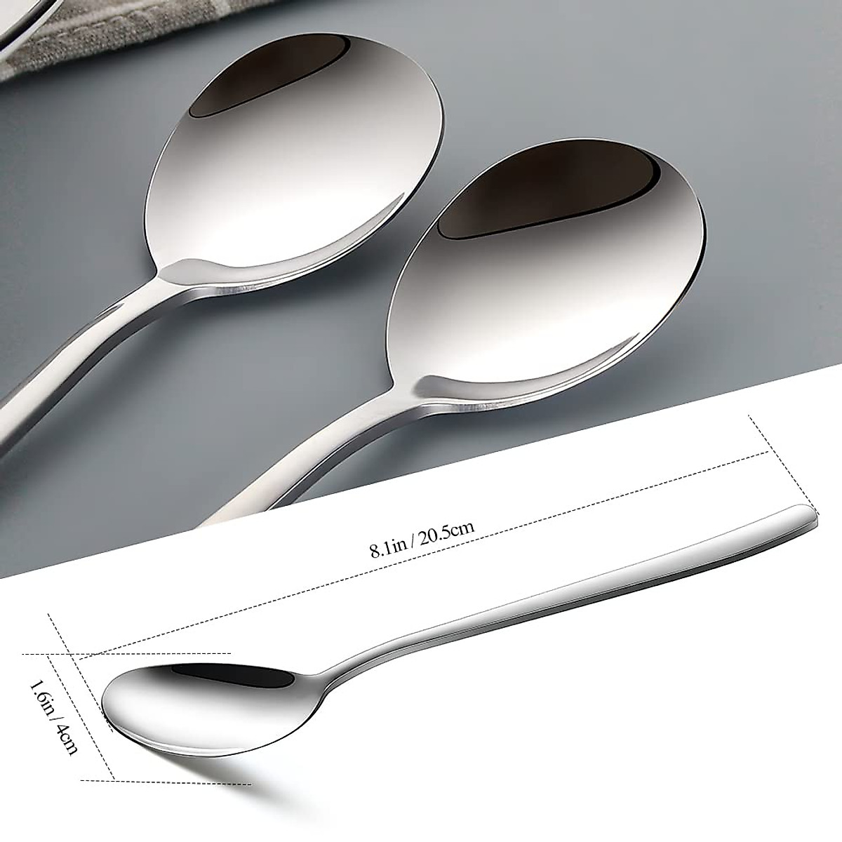 AYFDISHS Korean Spoon,6 Pieces Soup Spoons Stainless Steel,Korean Spoons with Long Handles,8 Inch Asian Soup Spoon Dinner Spoon Table Spoon Flatware Set