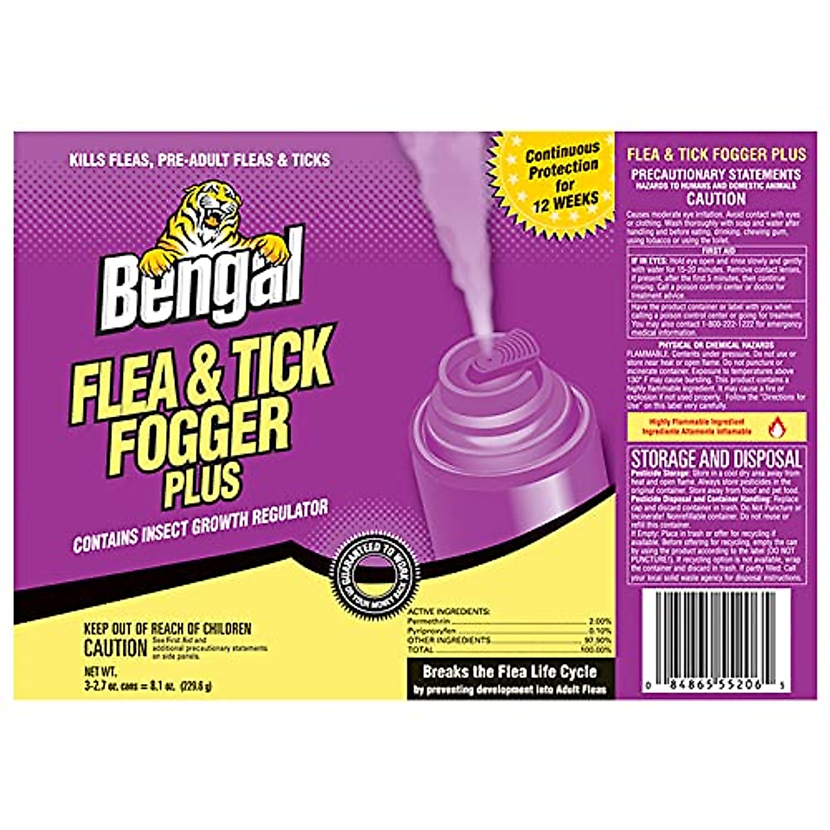 Bengal Flea and Tick Fogger Plus – 3 Pk Odorless Spray Treatment for Home Infestations – 12 Week Insect Killer, 3x2.7 oz
