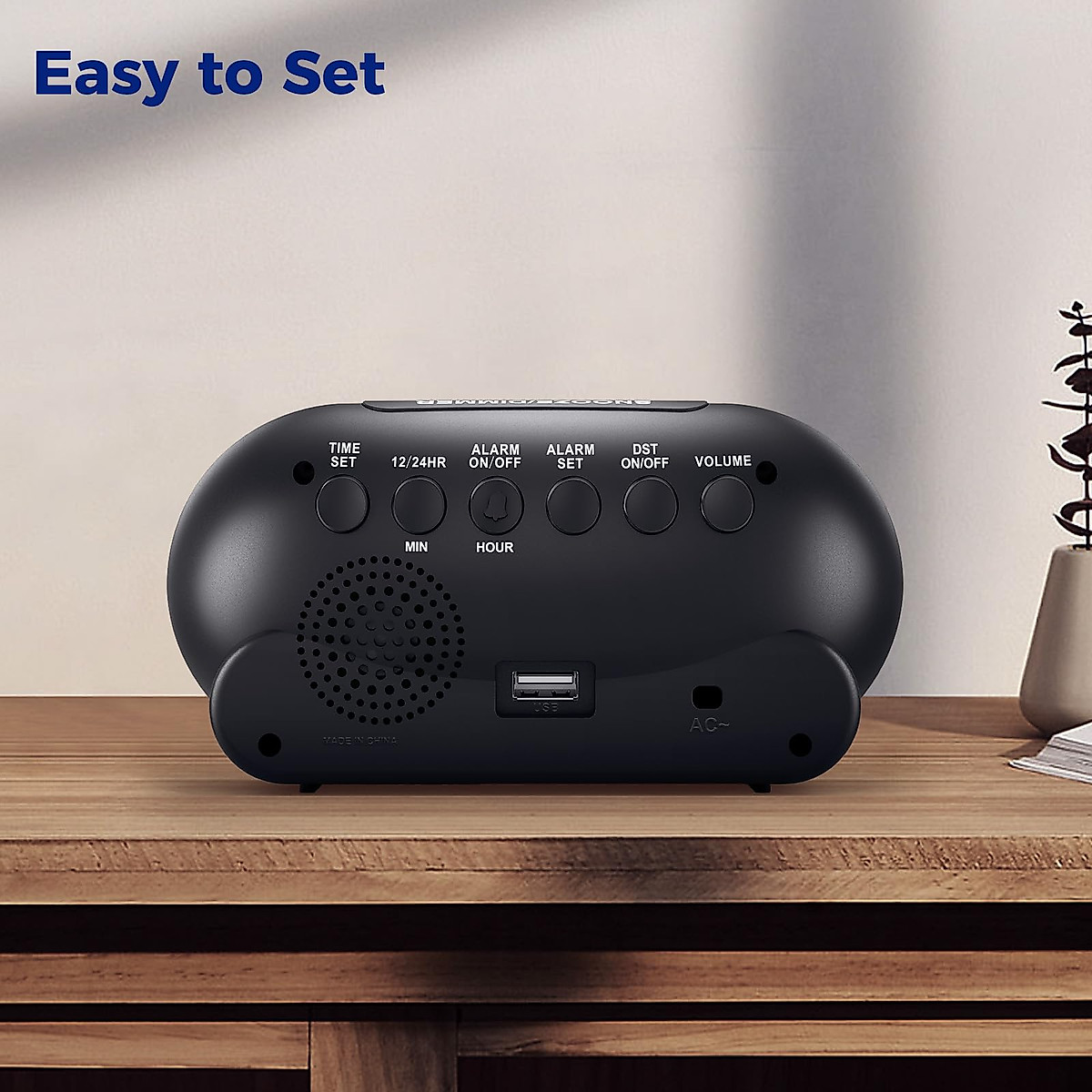 USCCE Small LED Digital Alarm Clock with Snooze, Easy to Set, Full Range Brightness Dimmer, Adjustable Alarm Volume with 5 Alarm Sounds, USB Charger, 12/24Hr, Compact Clock for Bedrooms, Bedside, Desk