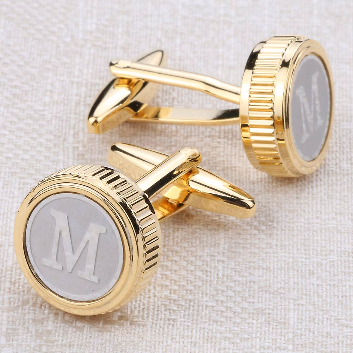 GWD Mens Cufflinks Tie clips set Set Shirt Classic Initials Alphabet A-Z Gift Box ((Cufflinks Tie Clip Set) M)