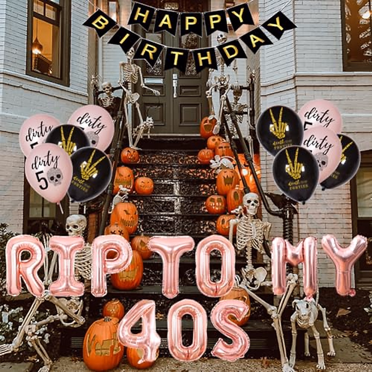 Geloar RIP To My 40s 50th Birthday Party Supplies, RIP FORTIES Balloons Happy Birthday Banner for Death to My 40s Forties RIP Youth Women Dirty 50 Funny 50th Bday Decorations (Rose Gold, RIP 40s)