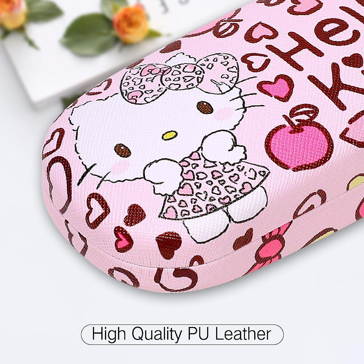 PERFECTSIGHT Hard Shell Eyeglasses Case, Floral Protective Glasses Case, Fabric or PU Leather Eyeglass Case for Women Girls (Kitty)