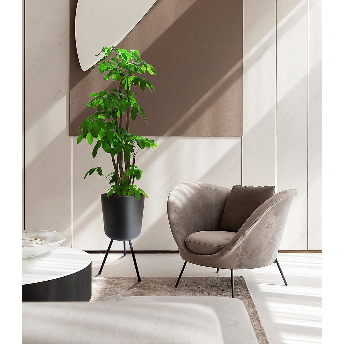 magarz Mid-Century Metal Flowerpot with Stands, Black Stylish Modern Floor-Standing Flowerpot,Suitable for Orchid, Aloe Indoor Outdoor Decoration 8.5'' Wide 18'' high