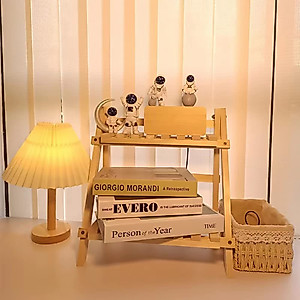 DERYTRADE Wooden Desk Organizer Foldable Double Wooden Layer Rack Desk Storage Shelf