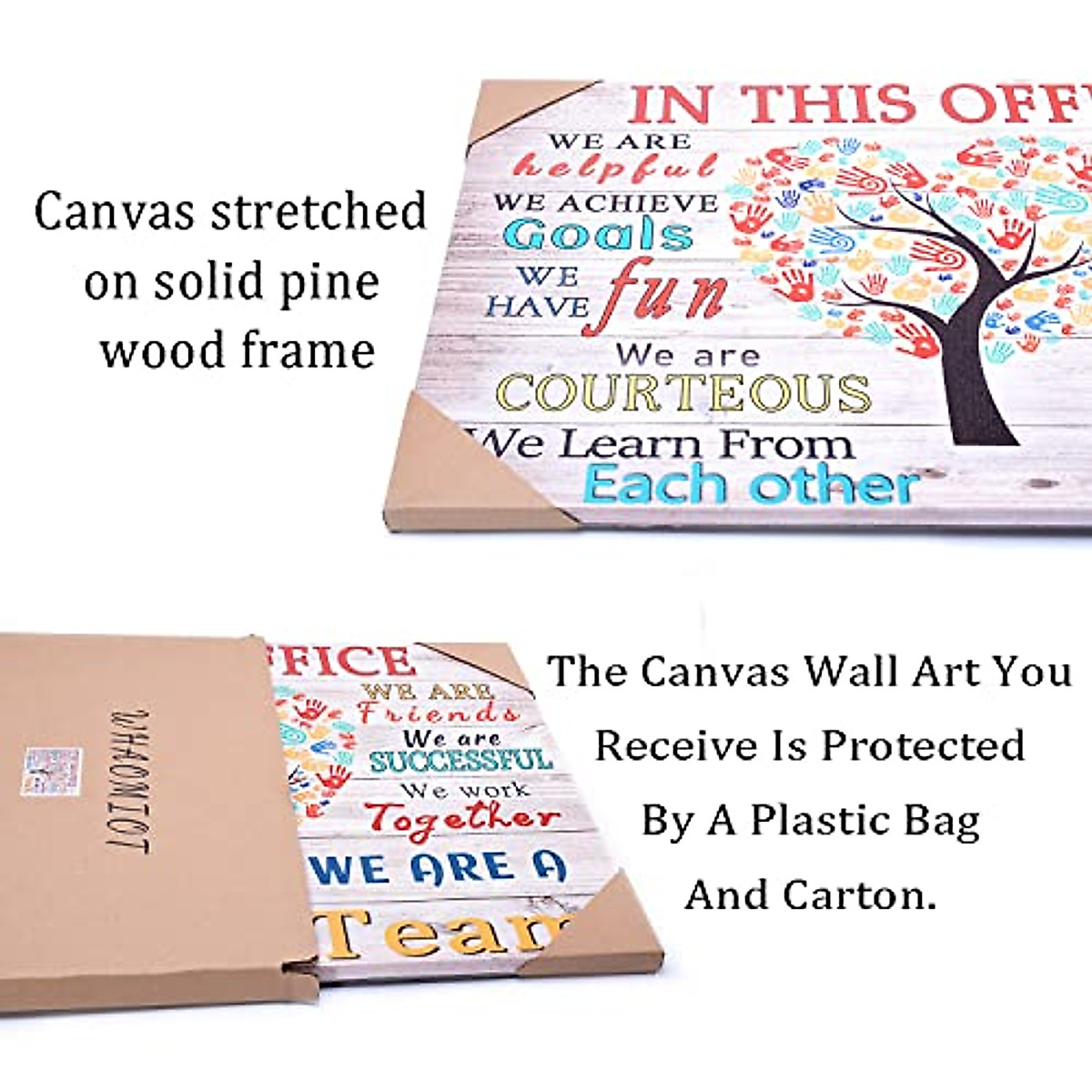 WHAOMIOT In This Office We Are A Team Inspirational Wall Art Positive Modern Decor Poster Canvas Print 24x16 Inch Frame Ready To Hang, Framed 24×16 Inch