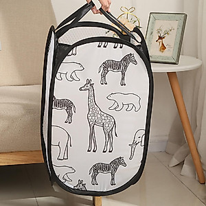 Handy Laundry Collapsible Mesh Pop Up Hamper Cartoon Animals Laundry Basket with Wide Opening and Side Pocket ¨C Breathable, Sturdy, Foldable, and Space-Saving Design (White)