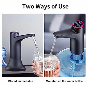 HiPiCok 5 Gallon Water Pump, Water Dispenser for 5 Gallon Bottle, USB Rechargeable Water Jug Dispenser, Portable Automatic Water Pump for Home, Black