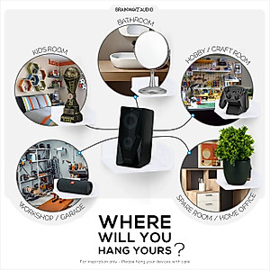 6.5" Corner Shelf Mount for Speakers, Cameras, Baby Monitors, Plants, Books Electronics, Collectibles & More, Adhesive & Screw in Floating Shelves (White) by Brainwavz