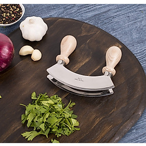 Fantes Double Mezzaluna Vegetable Chopper Rocking Knife, 5.5-Inch Stainless Steel Blade with Beechwood Handles, The Italian Market Original since 1906,Brown