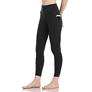Colorfulkoala Women's High Waisted Tummy Control Workout Leggings 7/8 Length Yoga Pants with Pockets (S, Black)