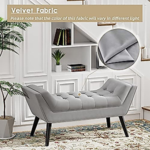 Andeworld Tufted Bed Bench Fabric Ottoman Footstools for Bed Room -Gray