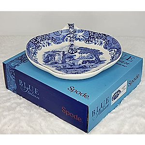 Spode Blue Italian Handled Serving Platter | Serving Tray for Side Dishes, Salads, and Pasta | Porcelain | Measures 8-Inches | Dishwasher Safe (Blue/White)