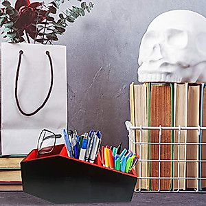 Underground Whispers Red Coffin Makeup Brush Holder - Triple Compartment Vanity Organizer and Desk Storage for Lipstick & Eyeshadow Pen - Skincare Cosmetic Display Cases for Bathroom (Red)