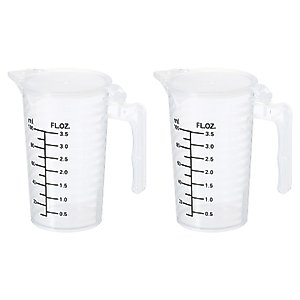 PATIKIL Graduated Beaker, 2 Pack 100ml PP Plastic Liquid Measuring Cup Double Sided Black Graduations with Handle Lid and Spout for Lab Kitchen Home