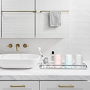 Affogato Sink Vanity Tray Mirror Bathroom Storage Tray, Bathtub Tray, Perfume Bottle Trays, Toothbrush Makeup Cosmetic Holder for Bathroom Vanity Countertops, Closets, Dressers (1Pc, Silver)