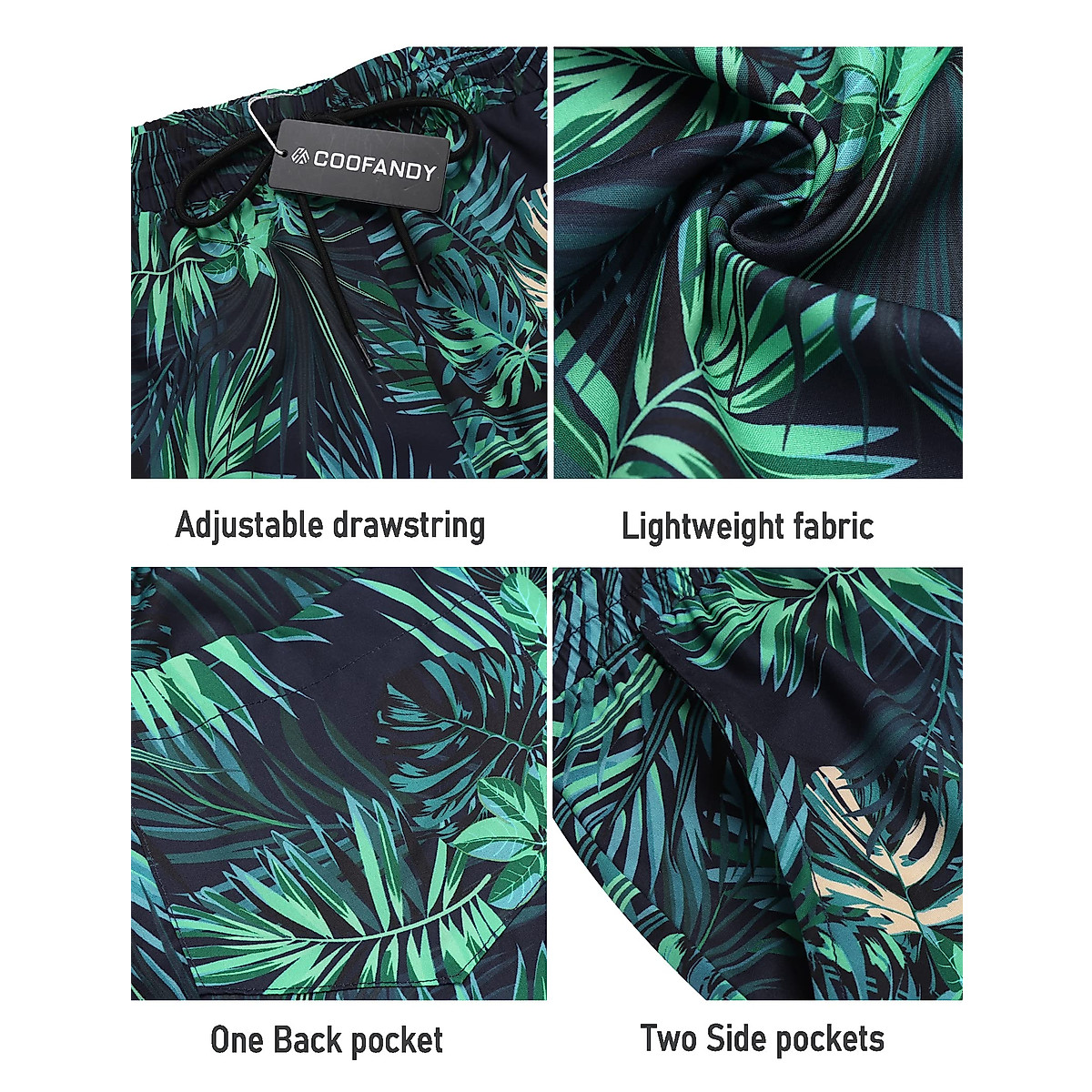 COOFANDY Men Swim Trunks 9 Inch Inseam Bathing Suit Hawaiian Beach Shorts Pocket