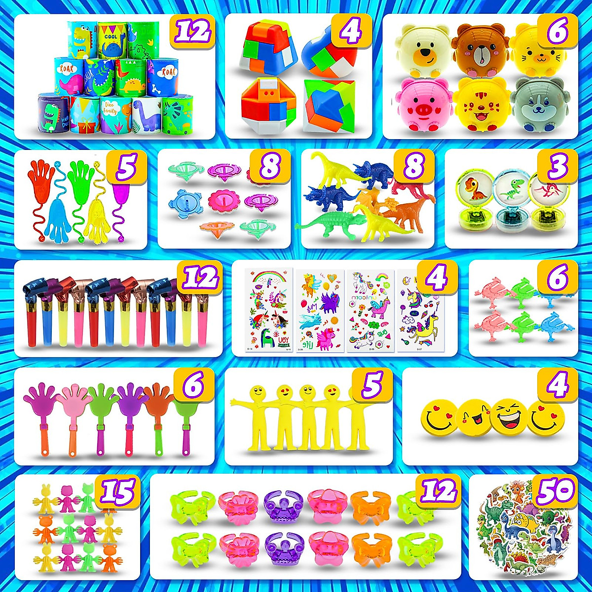 206 PCS Party Favors for Kids 3-5 8-12, Pop Fidget Toys Pack Birthday Gifts Bulk Toys Goodie Bag Stuffers, Treasure Box Toys for Classroom Prizes for Kids Pinata Stuffers