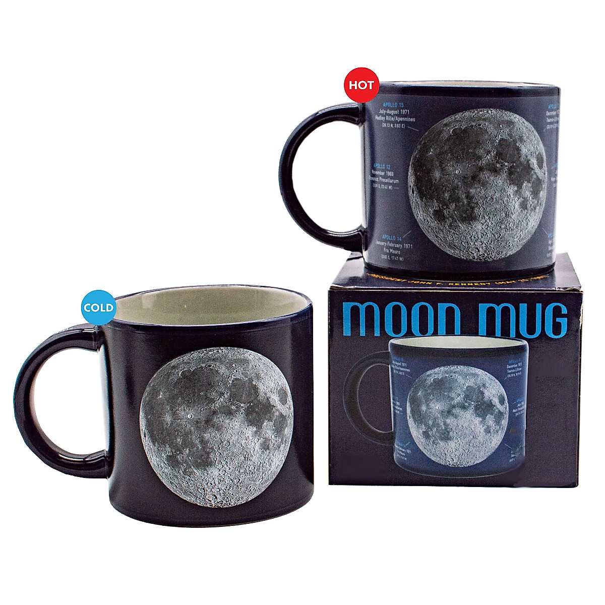 The Unemployed Philosophers Guild Heat Changing Moon Mug - Add Coffee and Names of Landing Sites Astronauts and More Appear