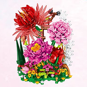 QARULUS Flower Bouquet Building Kit Flowers Botanical Collection DIY Plants Bonsai Tree Friends Sets Adult Building Blocks Set Christmas New Year Birthday Gift for Girls Mom Women Girlfriend(Roses)