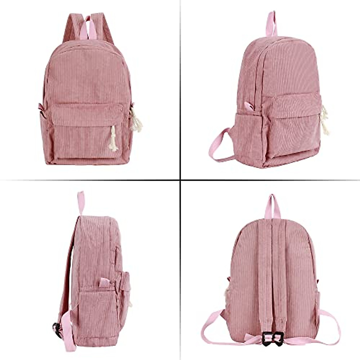 Lobagve Corduroy Backpacks Lightweight Casual University College Bookbag Travel Daypack for Women Men,Pink