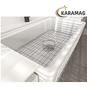 KARAMAG 33 Inch Workstation Farmhouse Kitchen Sink with Accessories, Reversible Apron-Front Single Bowl Kitchen Sink Ceramic White Farm Sinks Undermount For Kitchens