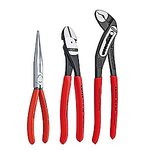KNIPEX Tools 00 20 08 US1 Long Nose, Diagonal Cutter, and Alligator Pliers 3-Piece Tool Set, Red (Packaging May Vary)