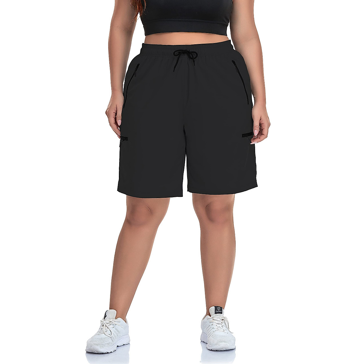 SEKINO Women's Plus Size Hiking Cargo Shorts Lightweight Quick Dry Summer Shorts Athletic Outdoor Shorts Zippered Pockets Black 3X