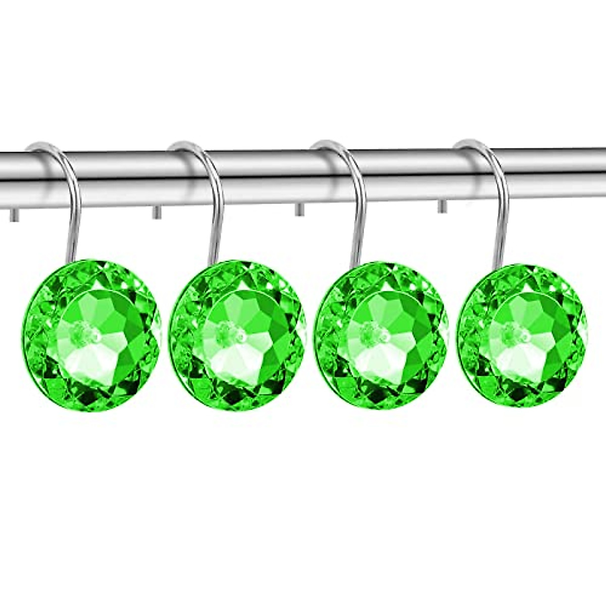 CHICTIE Green Shower Curtain Hooks Rings Diamond, Crystal Decorative Shower Curtain Hooks, Set of 12 Stainless Steel Rust-Proof Round Rhinestones Shower Rings Hangers for Bathroom