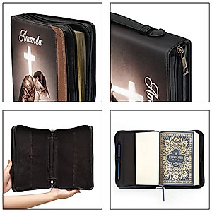 Jesuspirit Personalized Leather Bible Covers with Zipper - Christian Gift with Inspirational Scripture - Spiritual Bible Carrying Case Church Ladies - Custom Religious Faith Gifts for Women of God