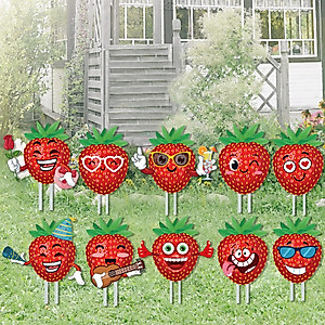 Large Size Strawberry Party Decorations - Fruit Themed Party Yard Signs - 10Pcs Strawberry Decor for Garden/Patio/Lawn/Festive Atmosphere/Birthday Themed Party.