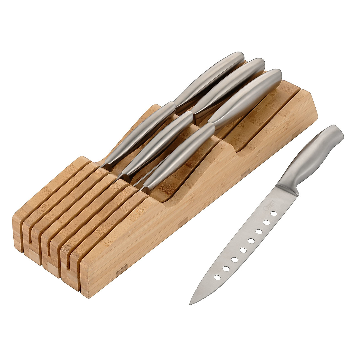 Ozeri 8-Piece Stainless Steel Knife Set, with Japanese Stainless Steel Slotted Blades,Silver