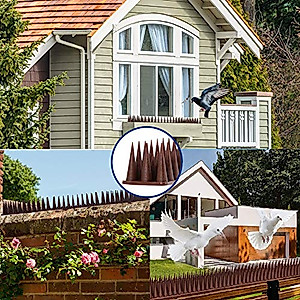 FengZi Defender Bird Spikes, Repellent for Pigeon, Cat, Raccoon & Small Animals - Protect Your Sofa, Garden, Outdoor Walls, Anti Climb, Plastic Fence Spikes 24pack [34FT], Brown, L17.7XW1.57XH1.42 In