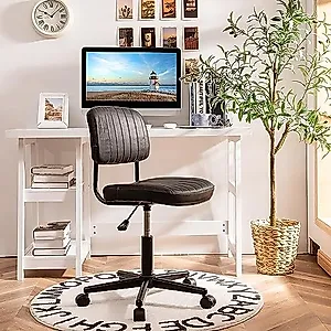 Giantex Leather Office Chair, Armless Low-Back Computer Desk Chair, Retro Swivel Rolling Task Chair Height Adjustable PU Leisure Office Chair for Kids Teens Adults (2, Black)