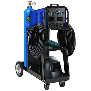 3-Tier Welding Cart Plasma Cutter, Steel Constructed and Black Powder Coat Finished Welding Table, Heavy Duty Welding Carts for Mig Welder