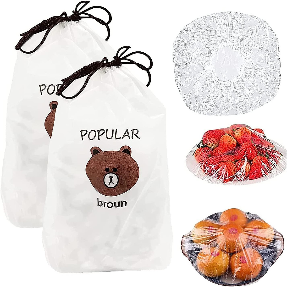 200Pcs Elastic Fresh Keeping Bags, Stretch Plastic Wrap Bowl Covers Food Storage Covers Alternative to Foil for Family Outdoor Picnic Universal Kitchen Wrap Seal Caps