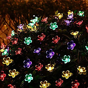 Christmas Lights,LED Solar String Lights, Outdoor Waterproof Flower Shape 8Mode Christmas Fairy Lights, Party Wedding Home Garden Decoration, 7m 50led