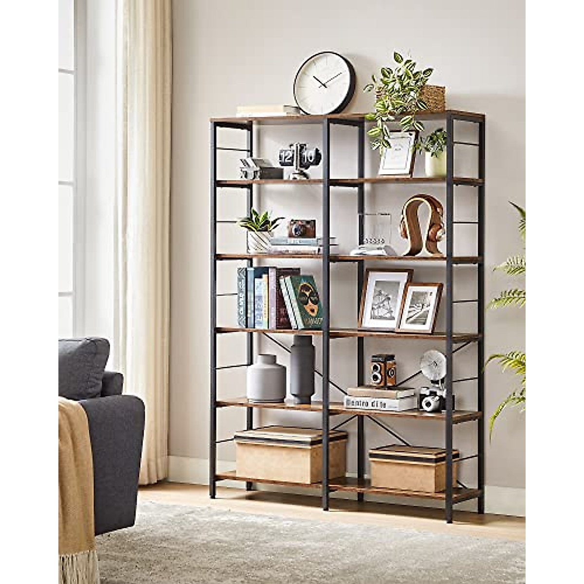 VASAGLE 6-Tier Tall Bookshelf, Bookcase, Large Metal Shelf, 11.8 x 47.2 x 67.9 Inches, for Living Room, Kitchen, Pantry, Study, Home Office, Rustic Brown and Black ULLS114B01
