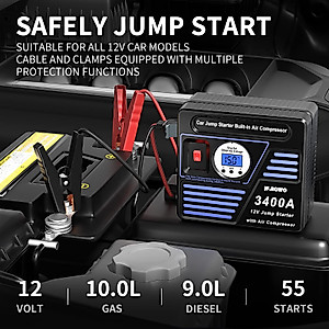 JF.EGWO Portable Car Jump Starter with Air Compressor, 1000 AMP Lithium Car Jump Starter for Up to 8.5L Gas or 8.0L Diesel Engine, 150 PSI Tire Inflator Pump, USB Charging Ports and 2 LED Light