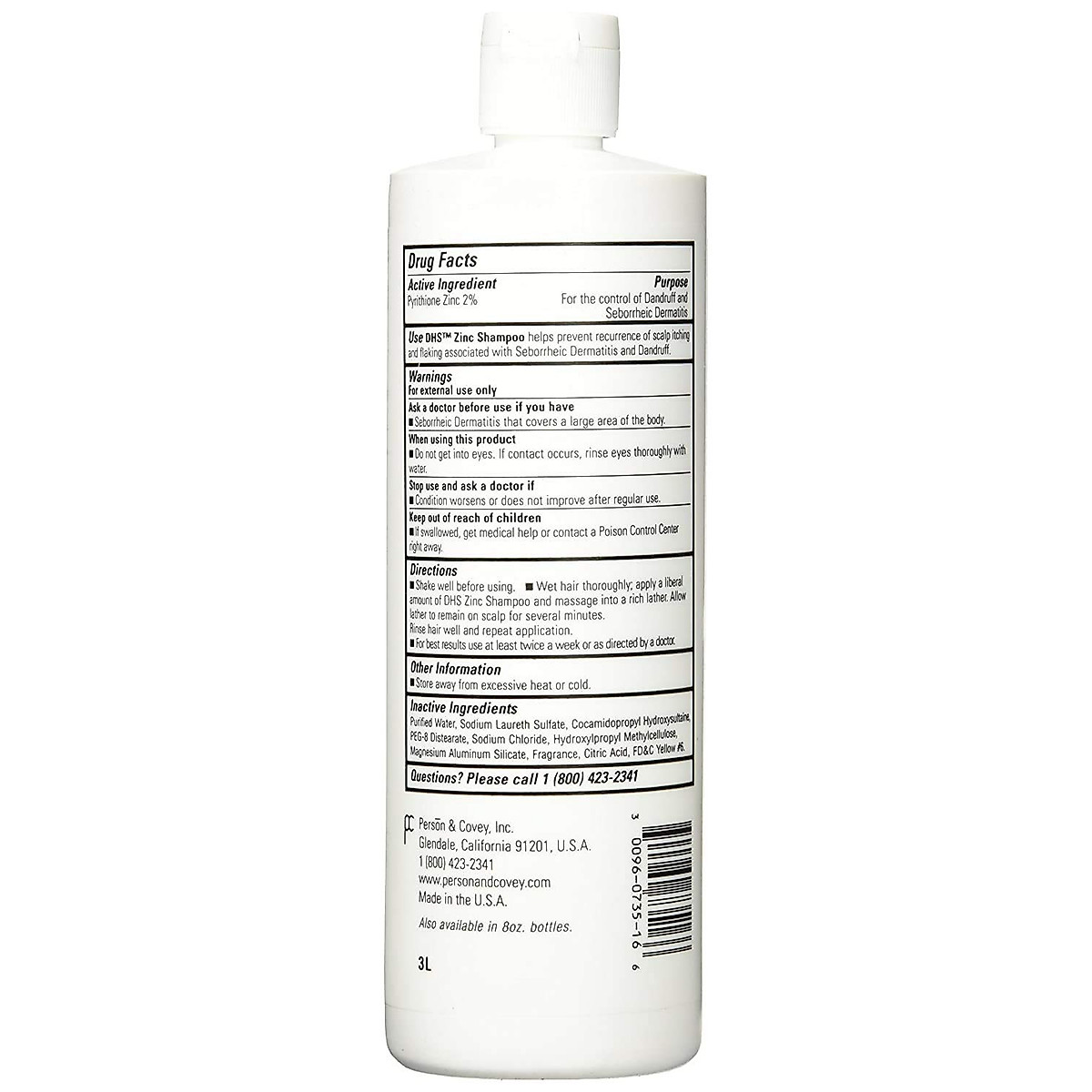 DHS Zinc Shampoo, 16 Oz (Pack of 2)
