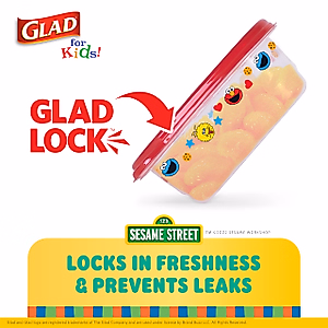 Glad for Kids Sesame Street GladWare Small Lunch Square Food Storage Containers with Lids | 9 oz Kids Food Containers with Sesame Street Design, 5 Count | Tight Seal Food Storage Containers for Food