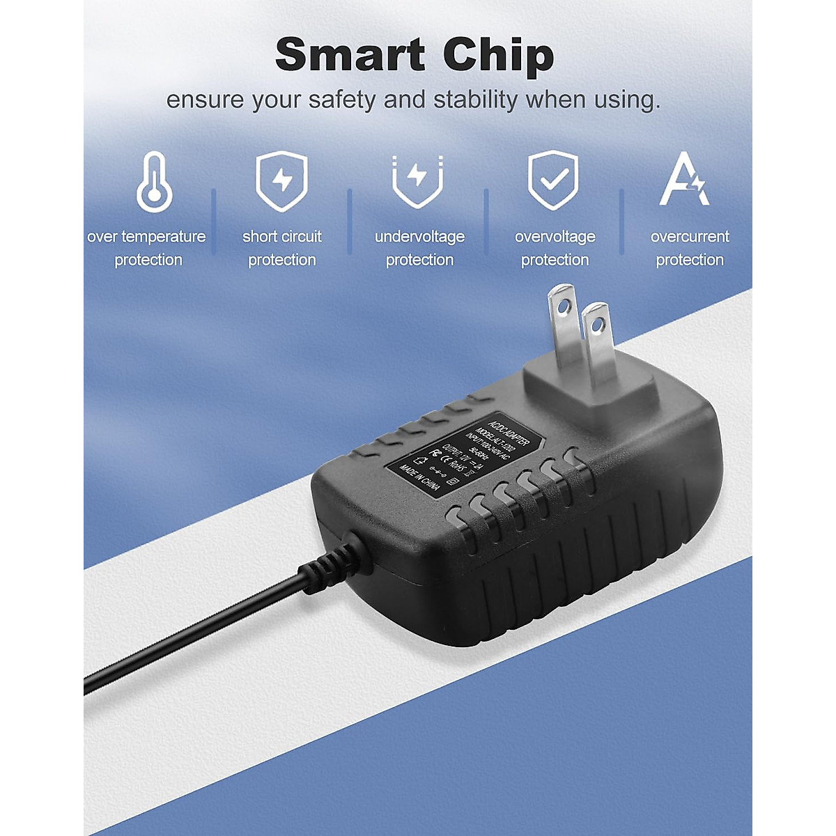 12V 2A DC Power Supply Adapter 12 Volt AC Adapter 100-240V 50-60Hz to DC 12V 2A Power Adapter Cord, 12V DC Power Supply 2A Adapter with 5.5mmx2.5mm DC Barrel & 1 Tip
