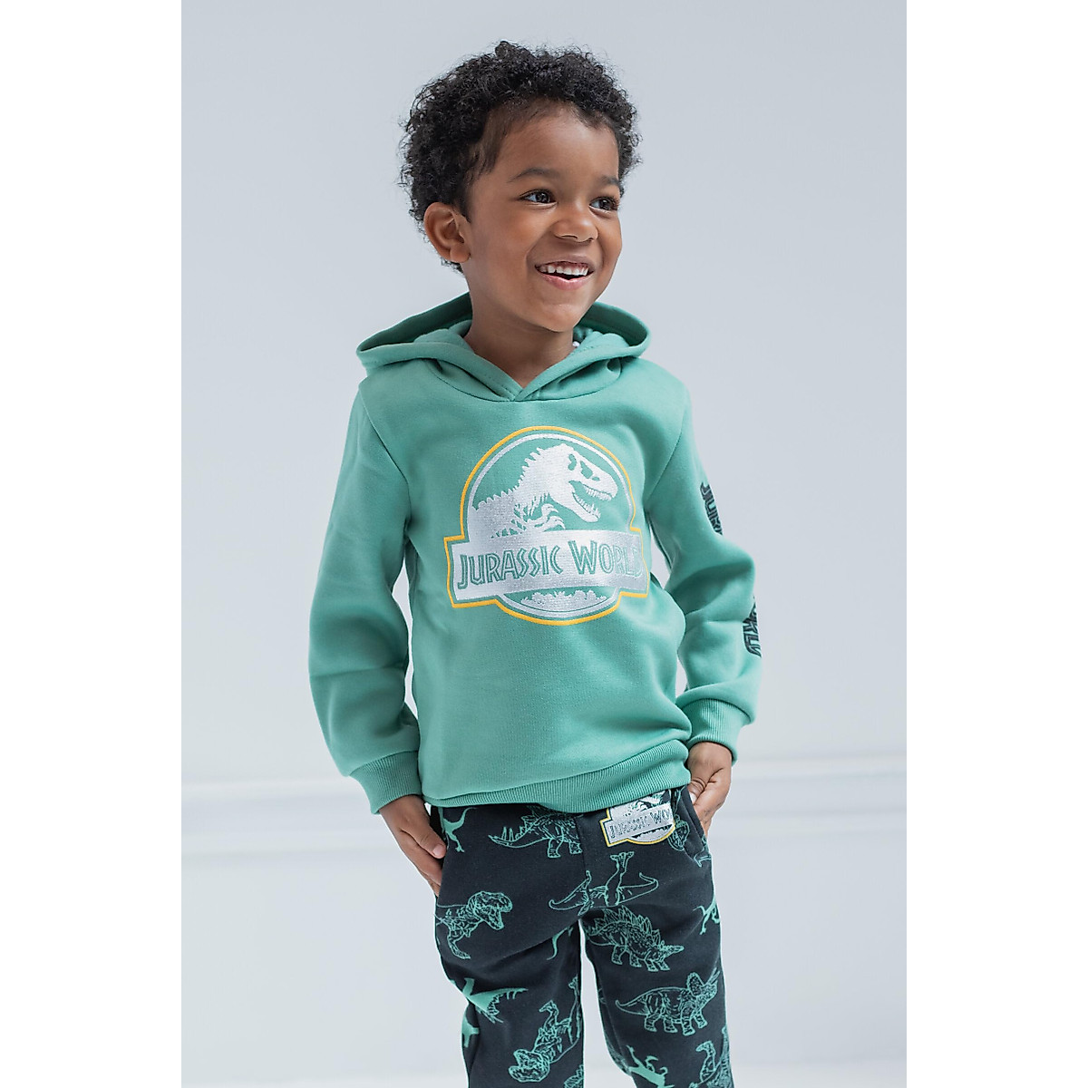 Jurassic World Dinosaur Big Girls Fleece Pullover Hoodie Black/Green 10-12