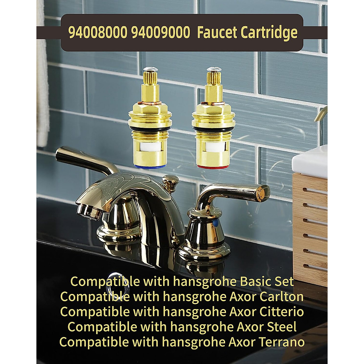 Cold Hot Faucet Cartridge Fit for hansgrohe Basic Set, Axor Carlton, Citterio, Steel and Terrano Valves Replace 94008000 94009000
