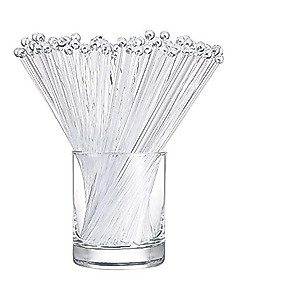 Ball Head Stirrer Disposible Plastic Round Top Crystal Swizzle Sticks ，Crystal Cake Pops, Cocktail Coffee Drink Stirrers 100 Pieces (Clear)