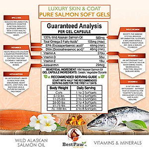 Best Paw Nutrition - Pure Salmon Soft Gels for Dogs & Cats - Omega 3 Capsules Supplement - Skin & Coat, Eyes, Heart Health - Immune Support Vitamins Pets Love - 500mg