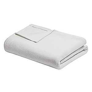 Madison Park Freshspun Basketweave Luxury Cotton Blanket Cream 90x90" Full/Queen Size Basketweave Premium Soft Cozy 100% Cotton For Bed, Couch or Sofa