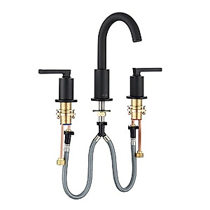 Roffenny 8 inch Widespread Bathroom Faucets, 2-Handle Matte Black Bathroom Sink Faucets for Sink 3 Holes, 360 Degree Swivel High-Arc Spout, 8 in Spread Bath Vanity Sink Faucet, with Pop Up Drain