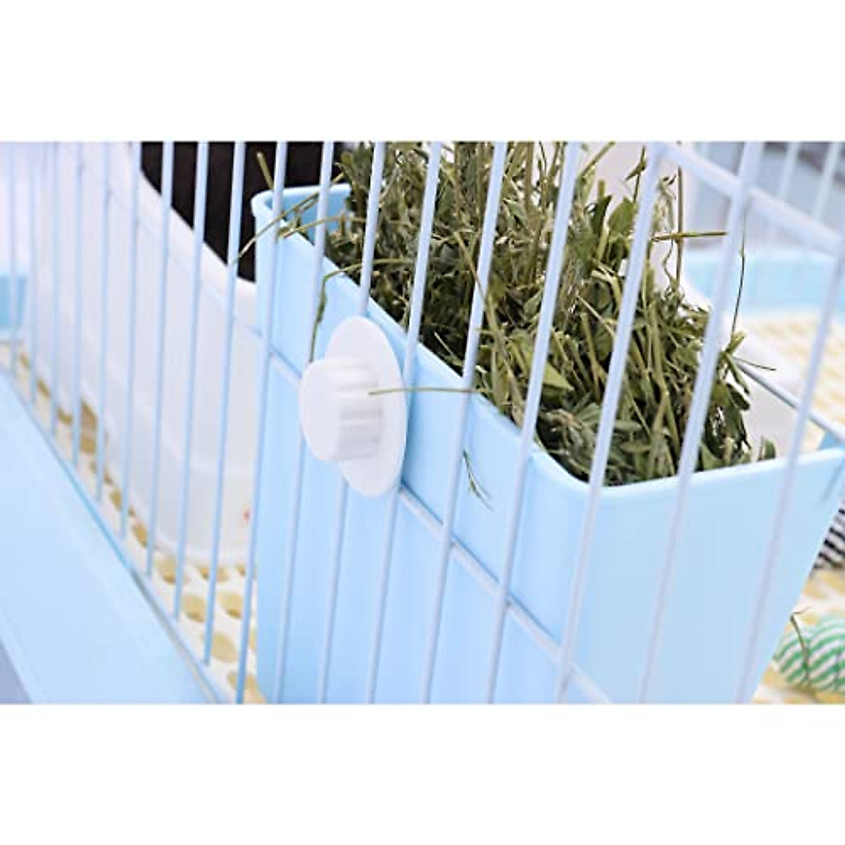 RUBYHOME Hay Feeder for Rabbits, Guinea Pigs, and Chinchillas - Minimize Waste and Mess with 9 1/4" x 3 3/4" x 8" Hanging Alfalfa and Timothy Hay Dispenser (Blue)