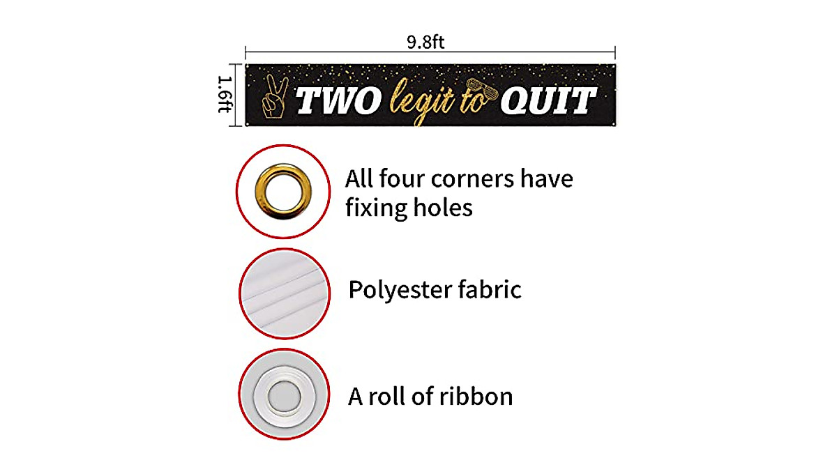 Two Legit To Quit 2nd Birthday Banner - Large Party Backdrop